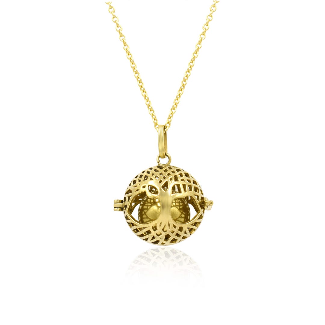 Tree of Life Harmony Ball Locket Chain Necklace Solid Brass Gold Plated ...