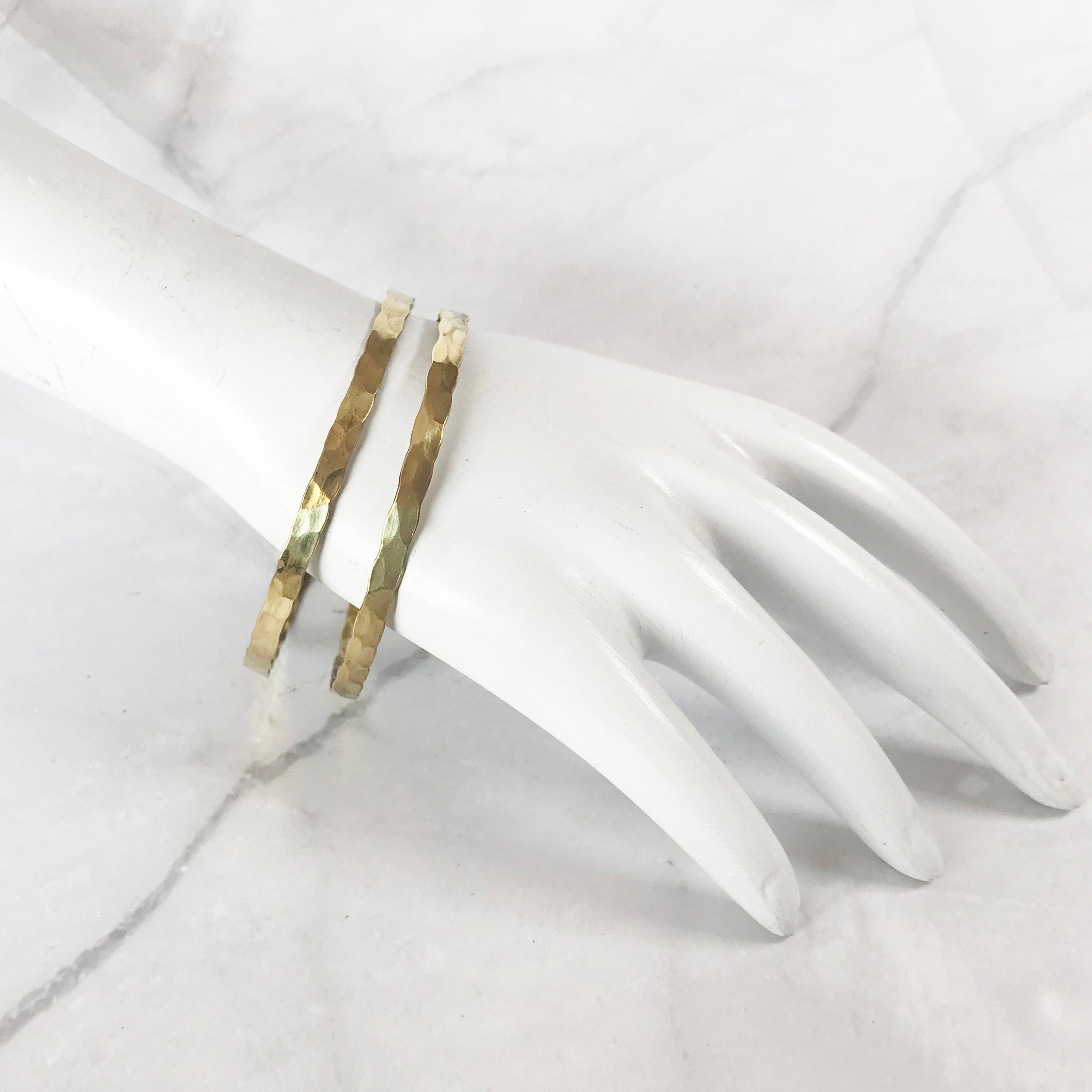 Simple Hand Bangle Hammered Brass Jewelry 18K Gold Plated Waterproof ...