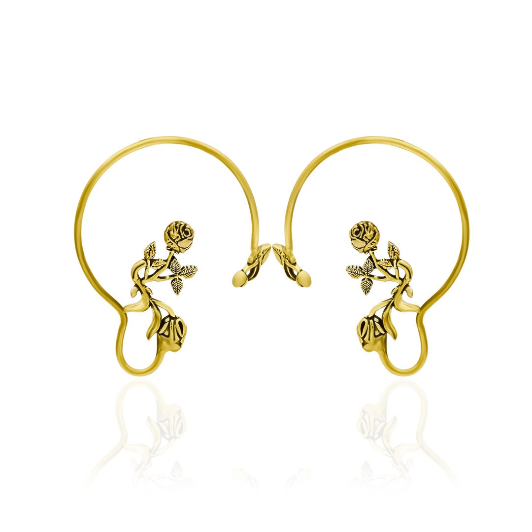 Rose Ear Cuff Ear Wrap Climber Earring 18K Gold Plated Brass Metal ...