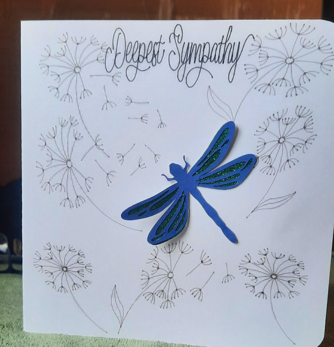 Handmade Dragonfly Sympathy Card: Pen Drawn Dandelion Design ...