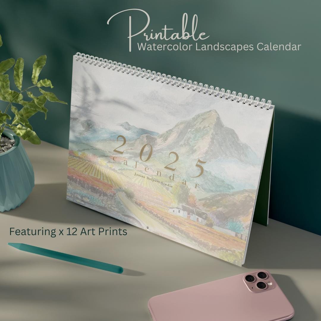 Watercolor Landscape Calendar Printable A4, A3 2025 Wall Art ...