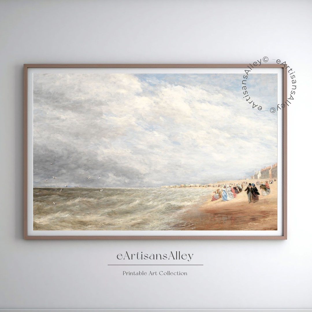 Overcast Seaside - Impressionist Beachscape Painting, Coastal ...