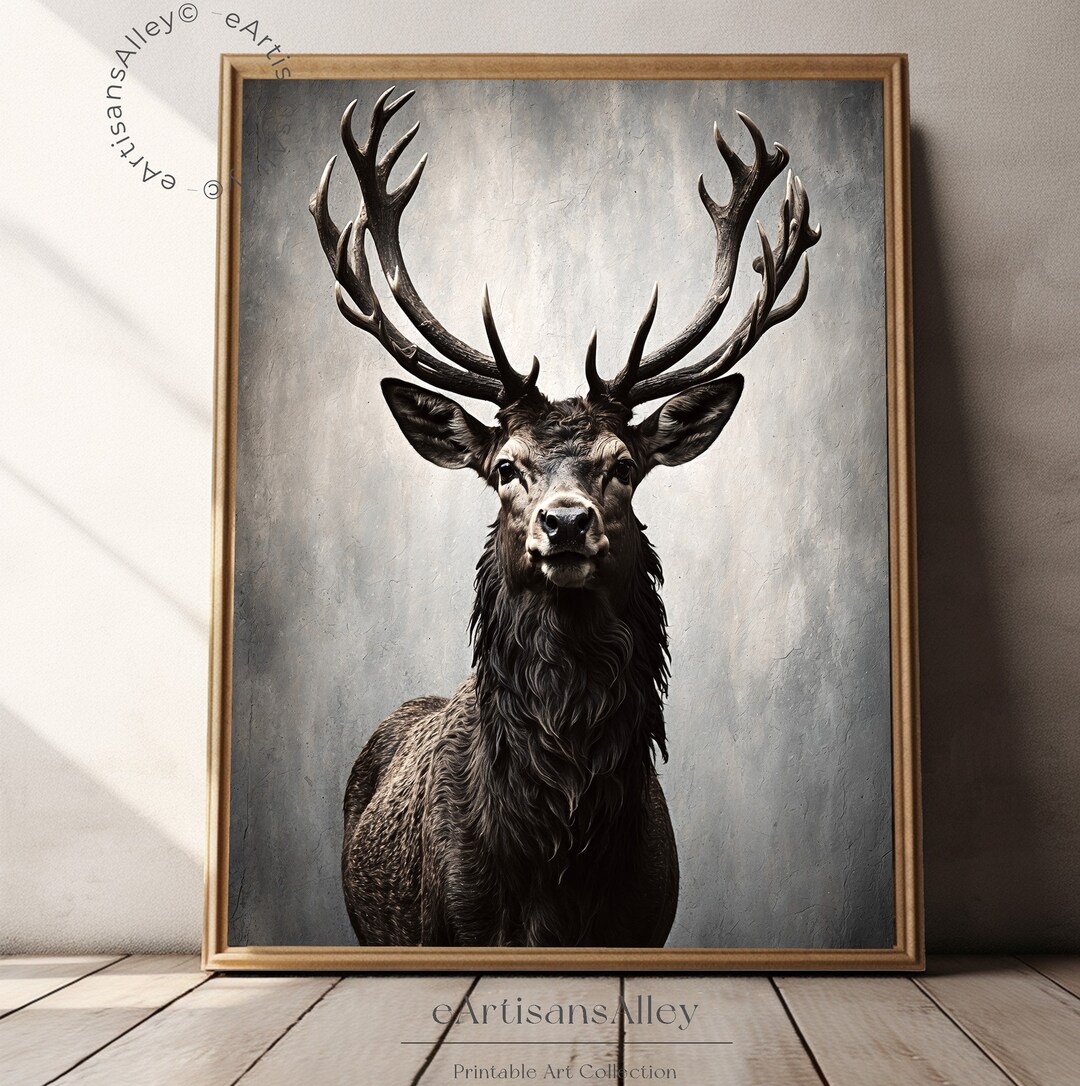 Vintage Deer Print: Rustic Farmhouse Winter Animal Art (digital ...