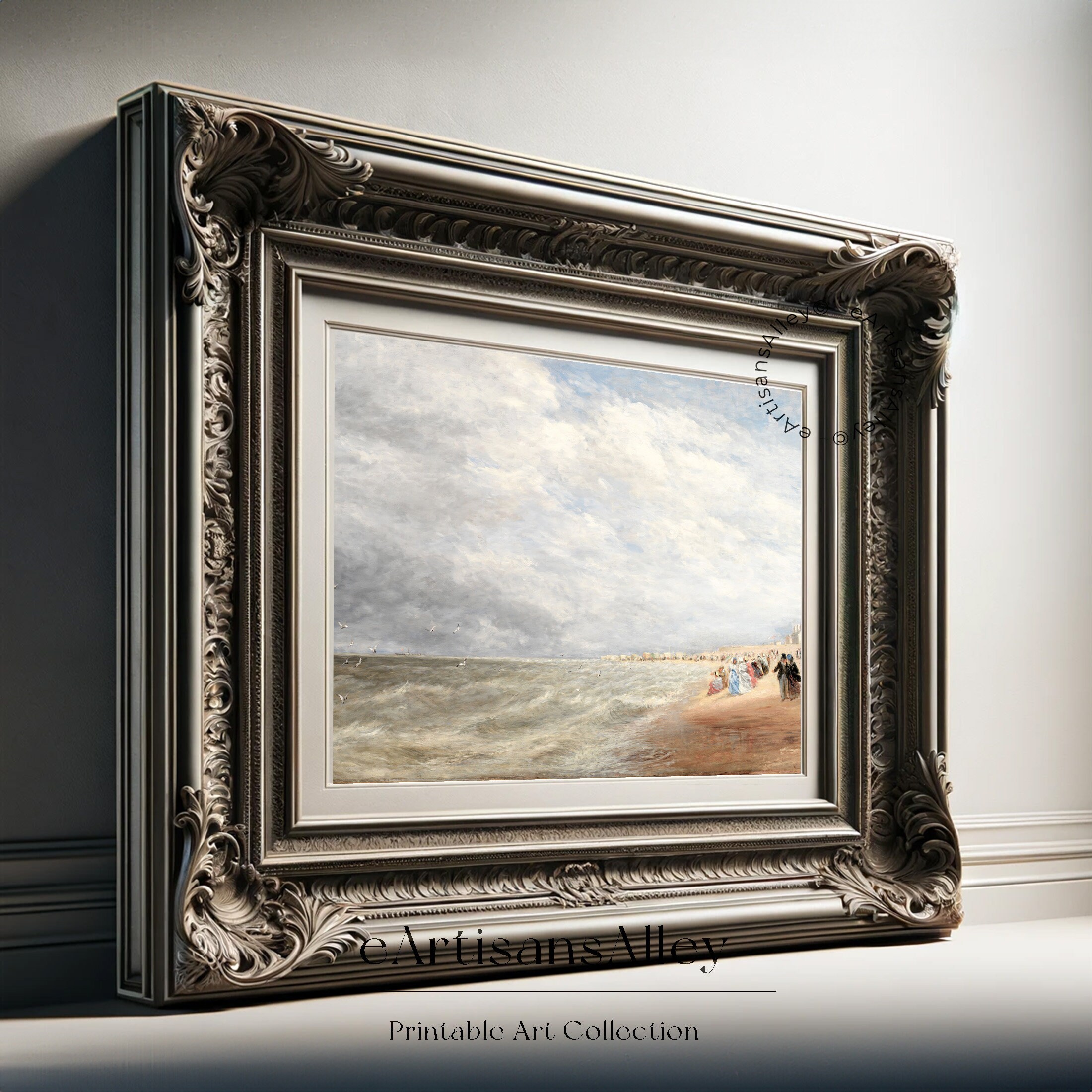 Overcast Seaside - Impressionist Beachscape Painting, Coastal ...