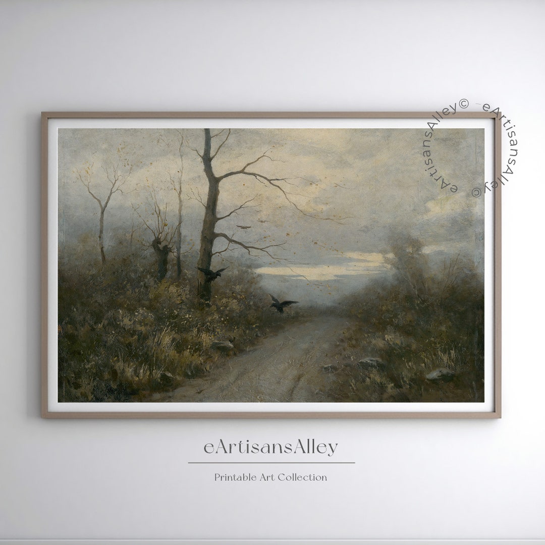 Moody Winter Landscape Oil Painting Art - Antique Printable (digital ...