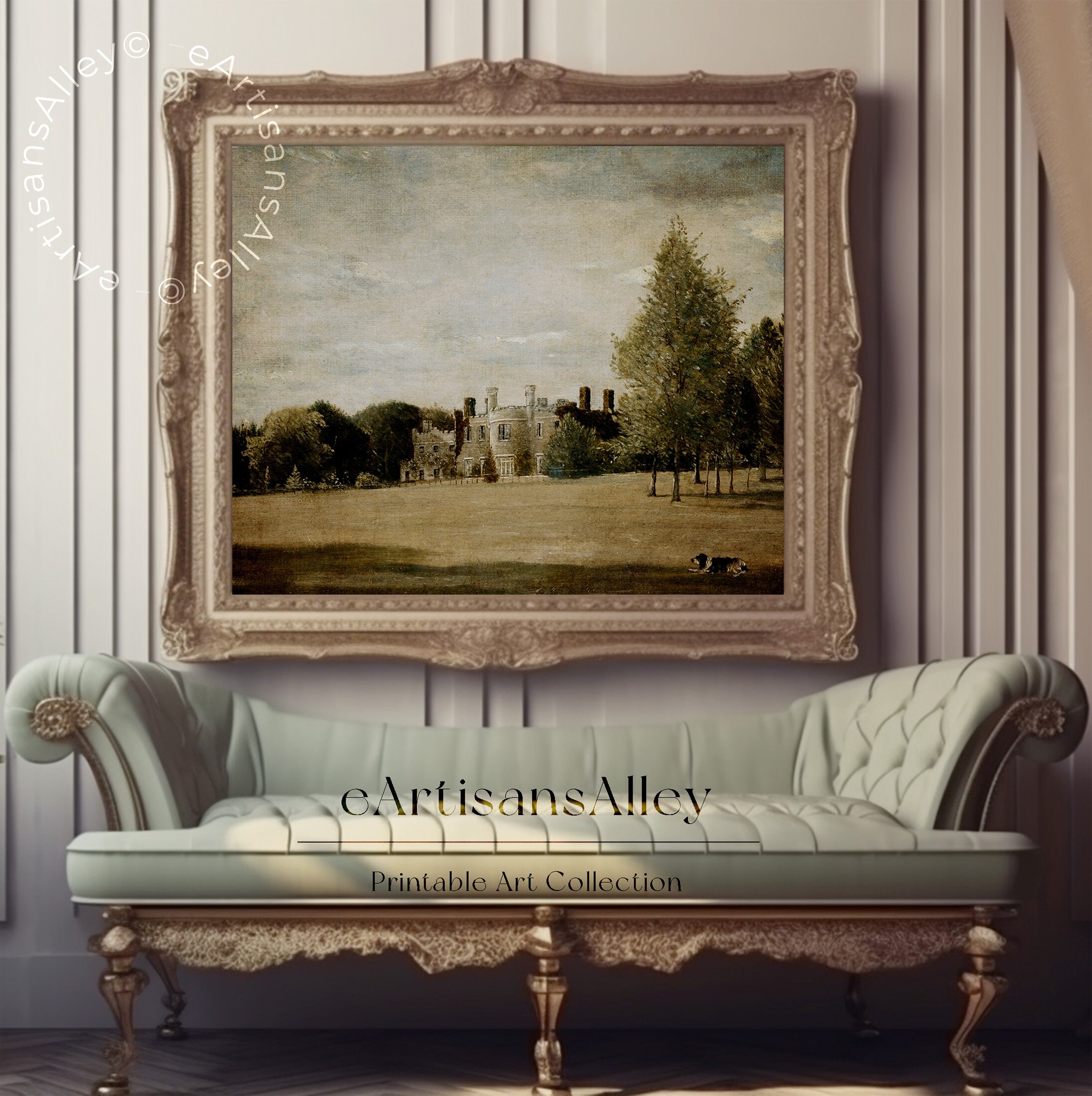 Historical Manor Art Print Noble Estate and Pastoral Landscape Vintage ...