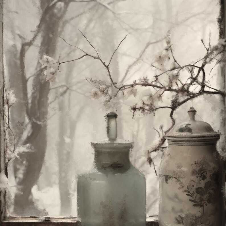 Winter Still Life Oil Painting: Snowy Landscape Art (digital Download ...