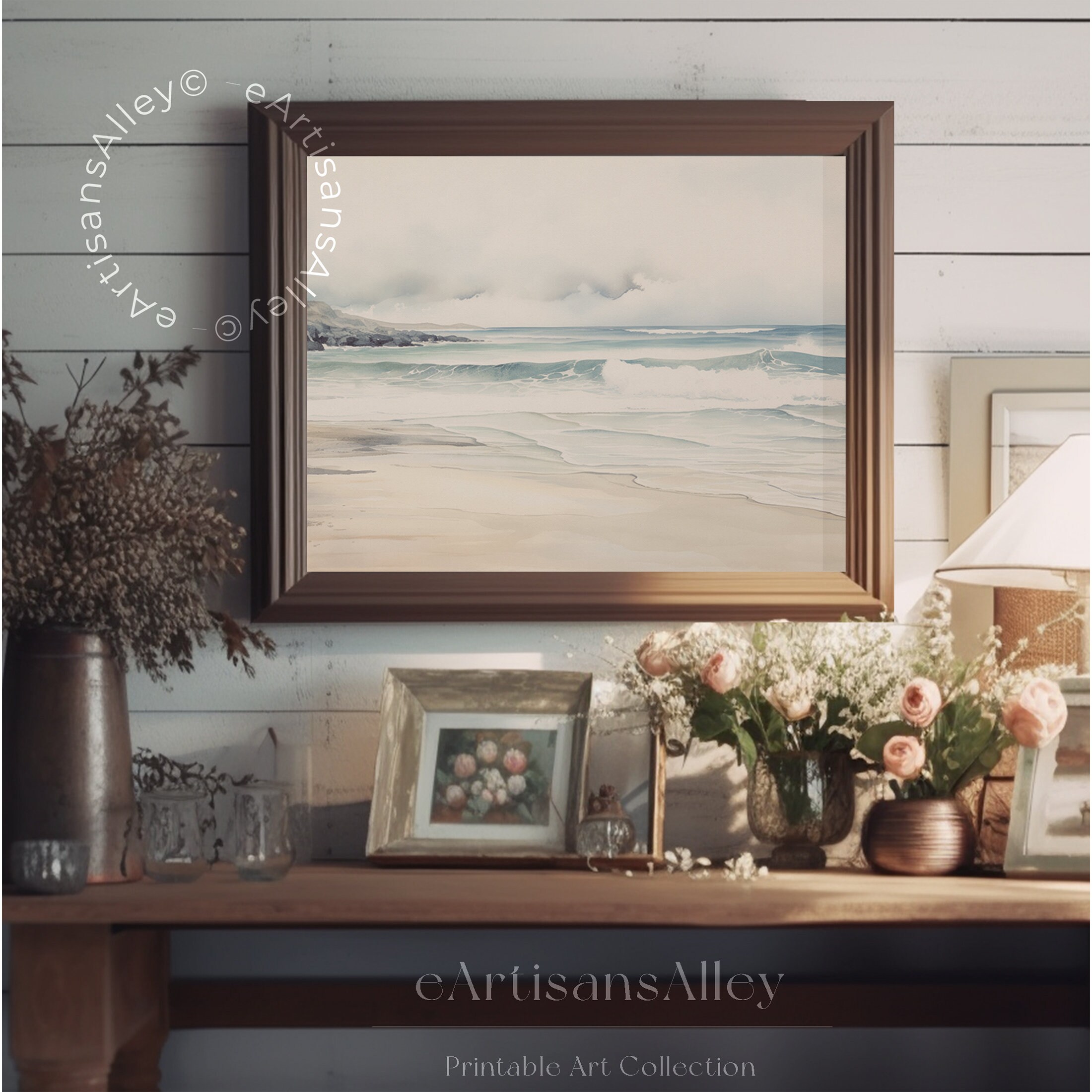 Serene Beach Scene Print and Coastal Wall Art Printable Ocean Landscape ...