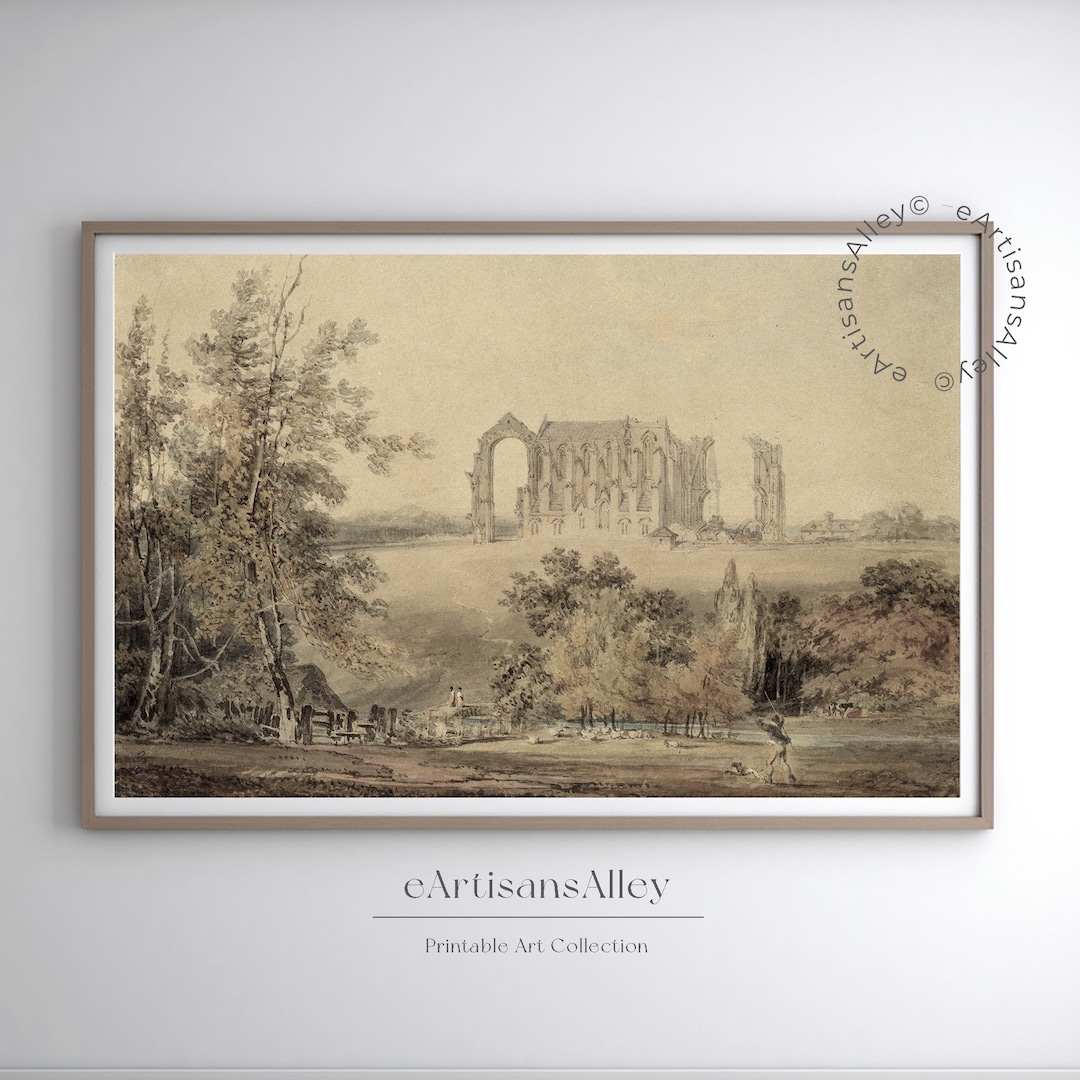 Pastoral Gothic Ruins Watercolor Print | Historical Landscape Art ...