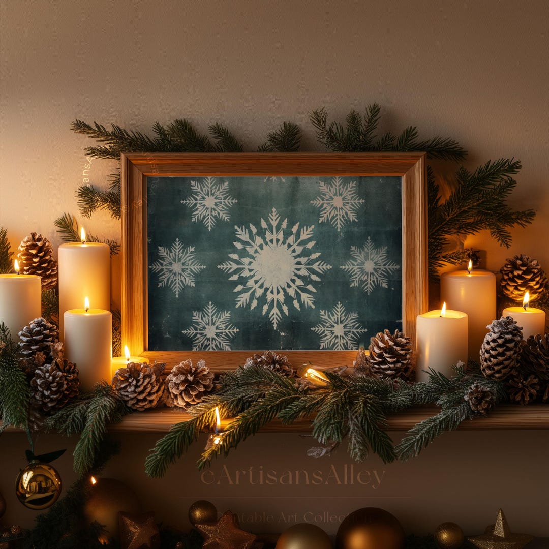 Vintage Snowflake Digital Art Rustic Winter Wall Decor Instant Download ...