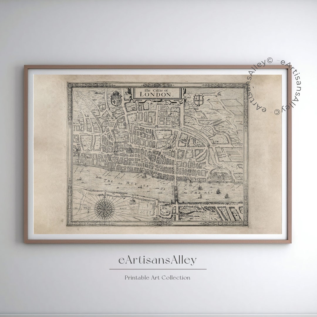 1633 City of London Vintage Map | Historical Cartography Art Print ...