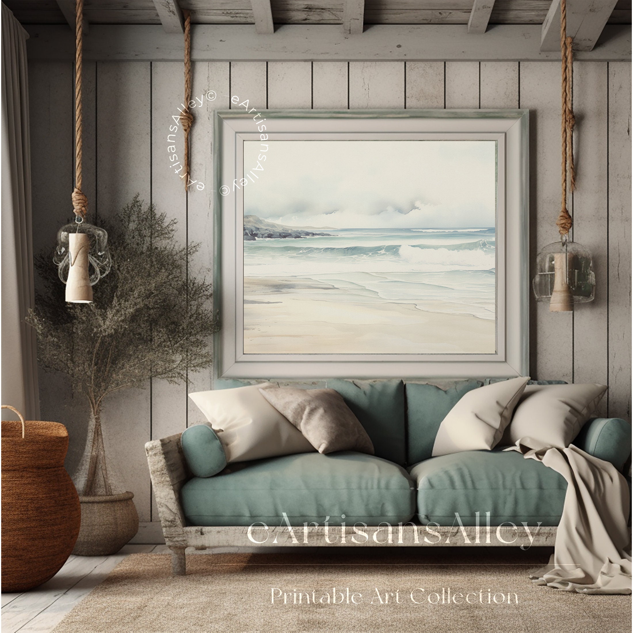 Serene Beach Scene Print and Coastal Wall Art Printable Ocean Landscape ...