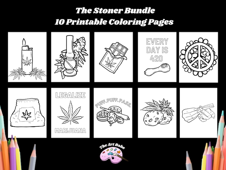 10 Stoner Coloring Pages Weed Coloring Pages Art Therapeutic Coloring ...