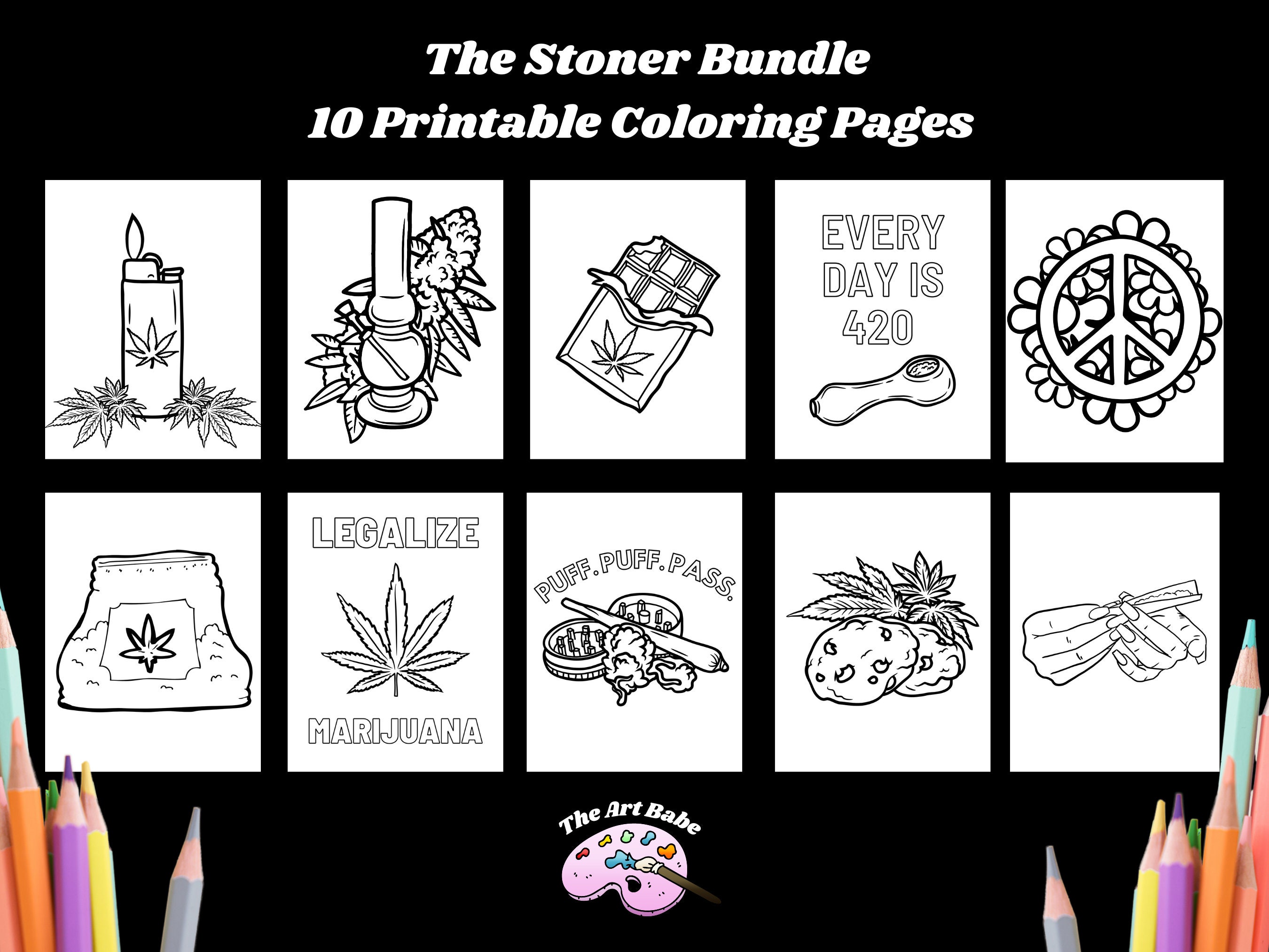 10 Stoner Coloring Pages Weed Coloring Pages Art Therapeutic Coloring ...