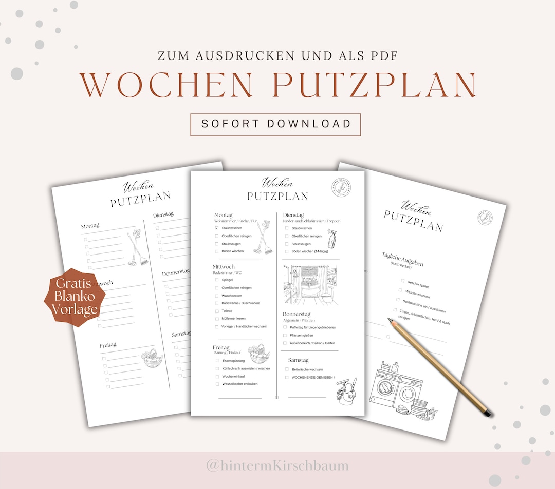 PUTZPLAN NEU 2025 Wochenaufgaben | Haushaltsplan | Sofort-DOWNLOAD zum ...