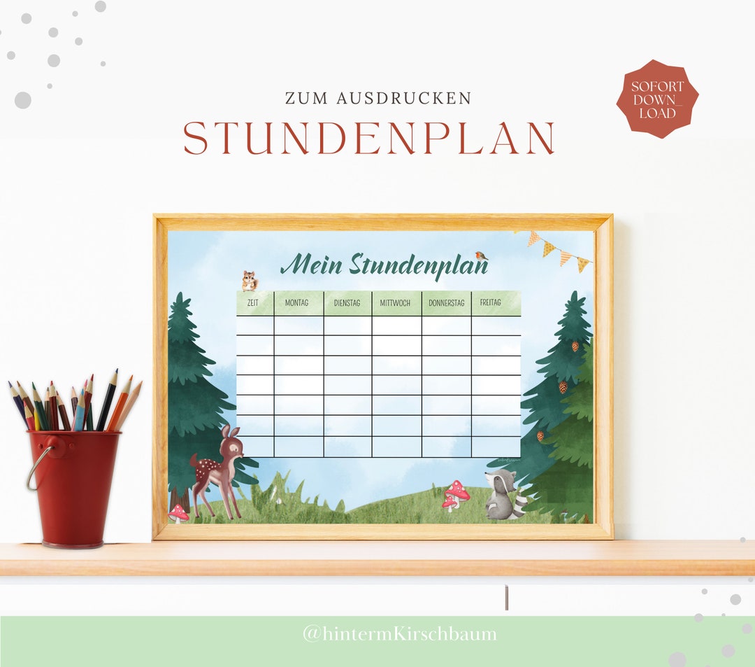 Timetable Cute Forest Animals Digital Timetable Back to School INSTANT ...