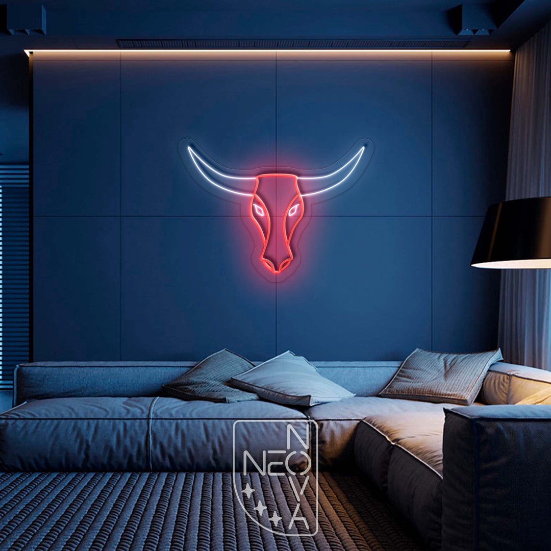 Bull Neon Sign, Bull Head Led Neon, Bull Light Sign, Animal Sign, Texas ...