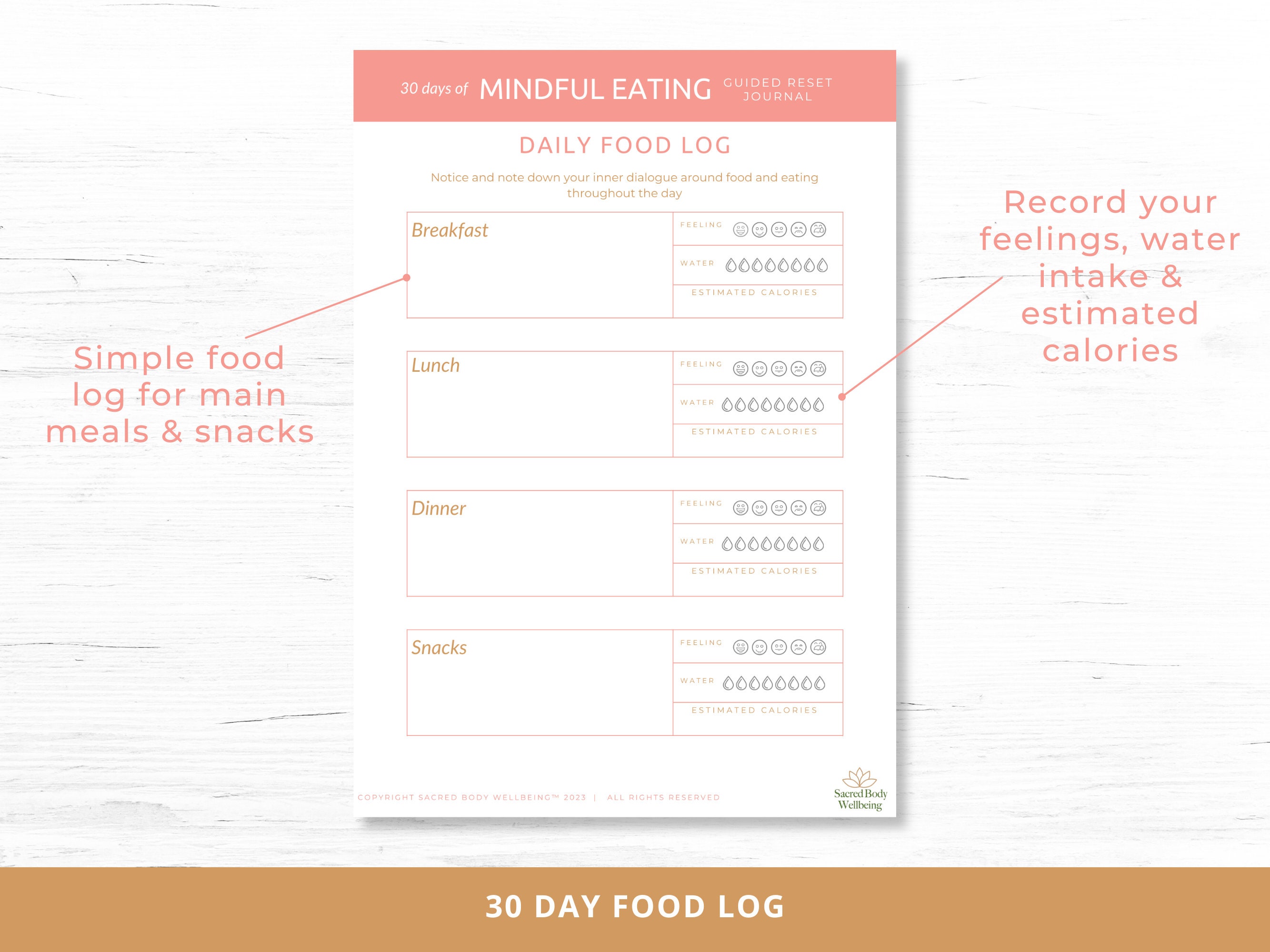 Mindful Eating Workbook Health Journal Food Log Instant Download Food ...