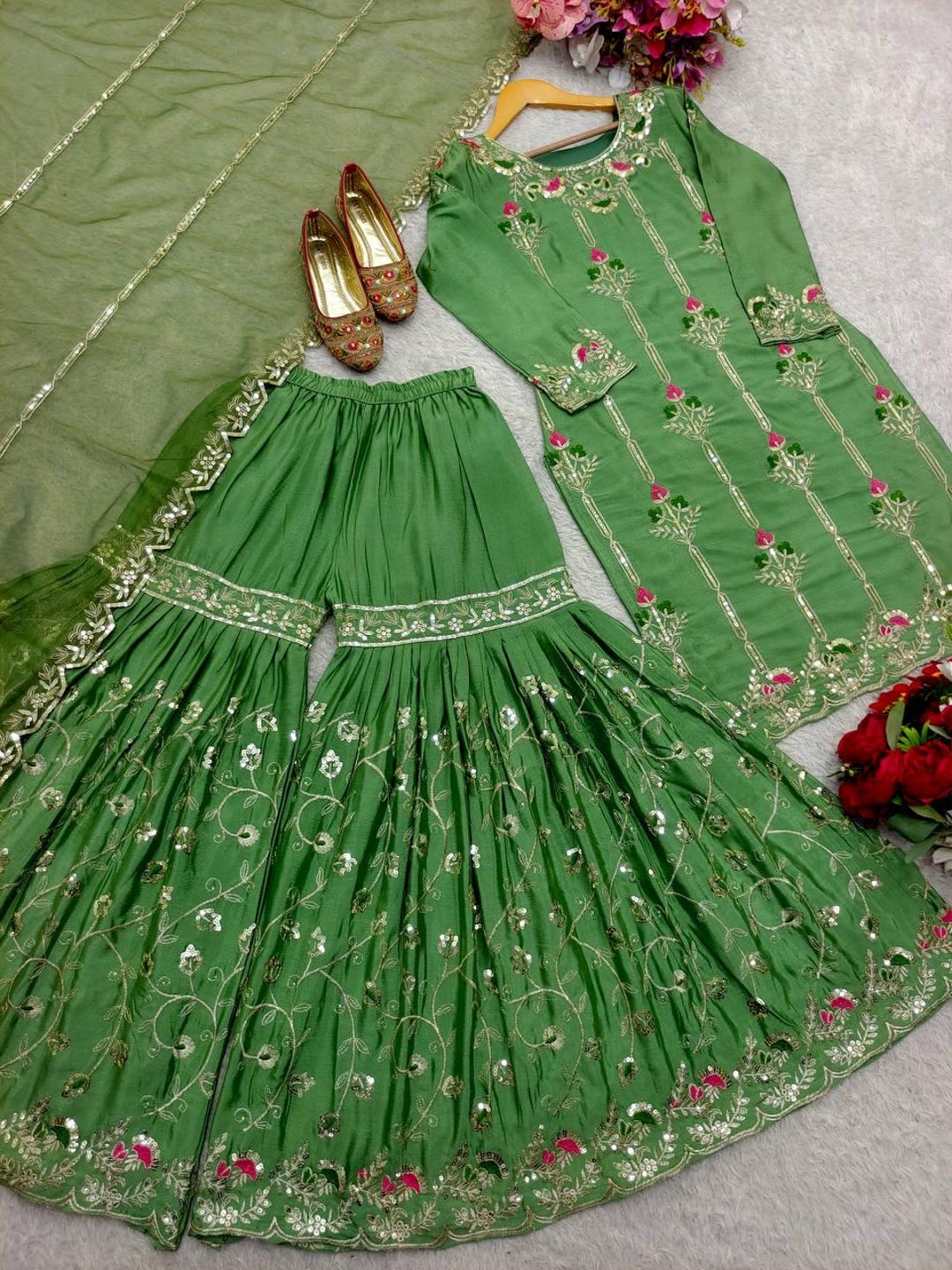 Pakistani Style Sharara Suit/cinon Top-sharara and Dupatta Set/ 3pc Set ...