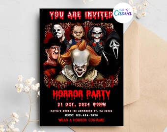 Horror Killer Halloween Party Invitation, Horror Party Invite, Editable ...