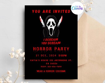 Horror Killer Halloween Party Invitation, Horror Party Invite, Editable ...