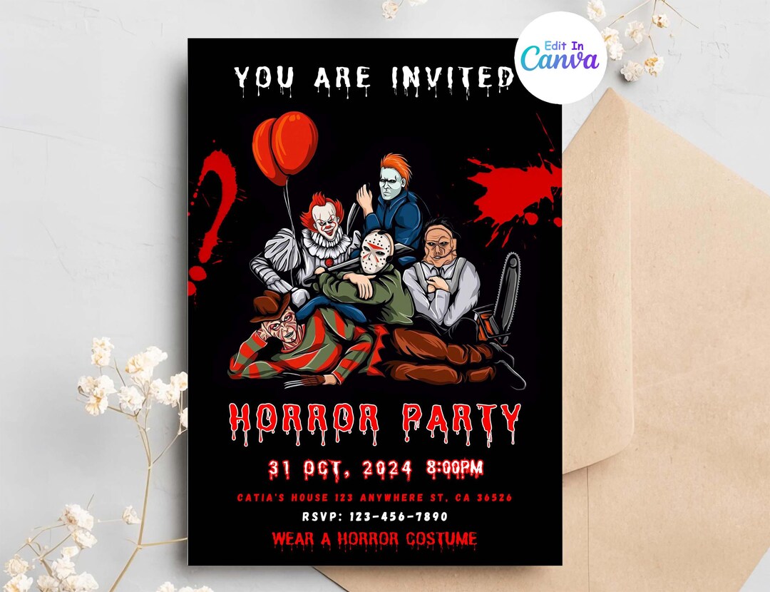 Horror Killer Halloween Party Invitation, Horror Party Invite, Editable ...