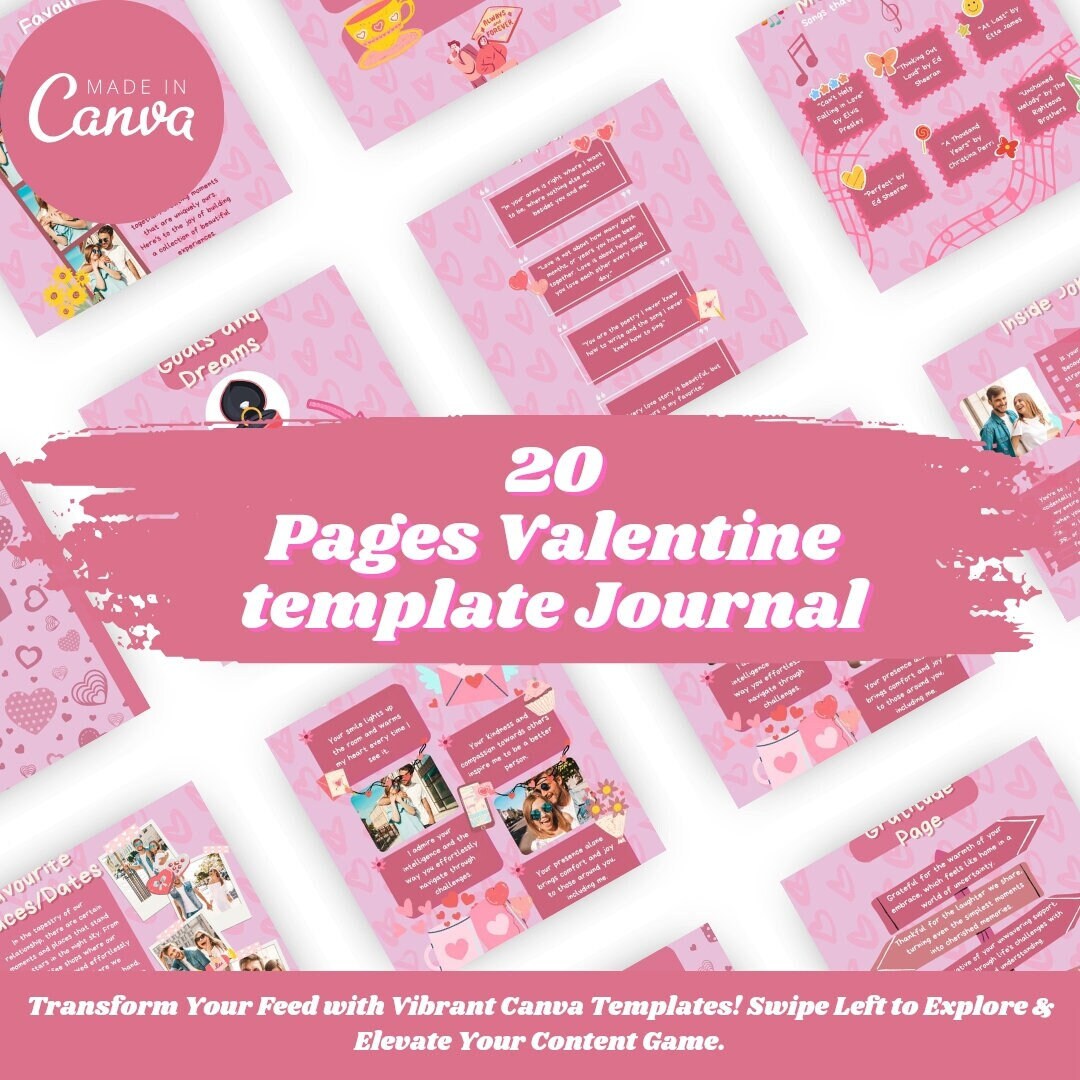 20 Pages Valentine Journal Canva, Valentine Day Template, Valentine ...