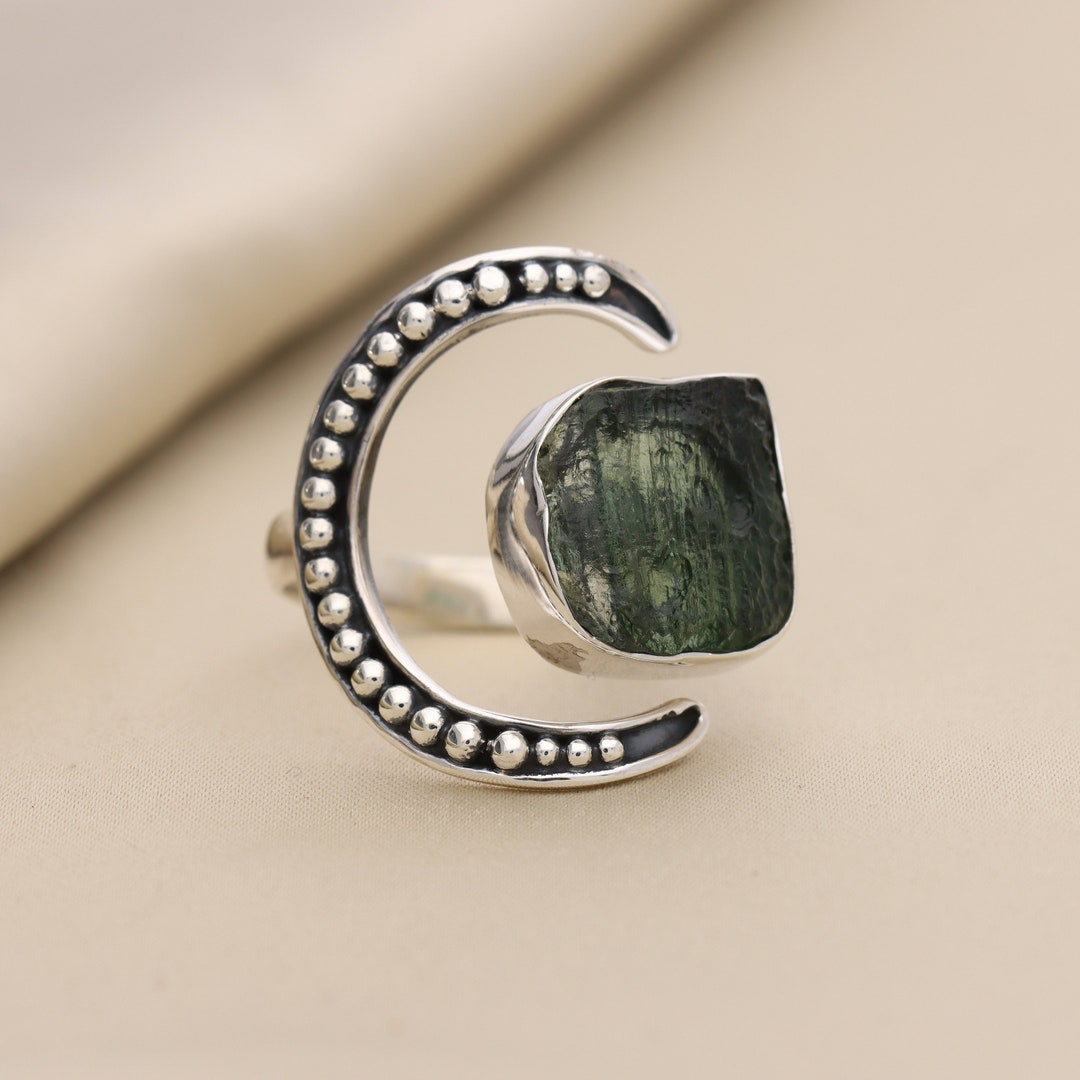 Moldavite Raw Ring, Moon Shape Ring, Gemstone Handmade Jewelry ...
