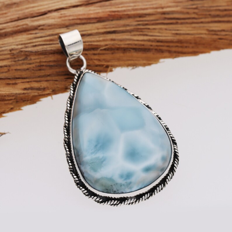 Larimar Pendant, 925 Sterling Silver, Pear Shape Gemstone Pendant ...