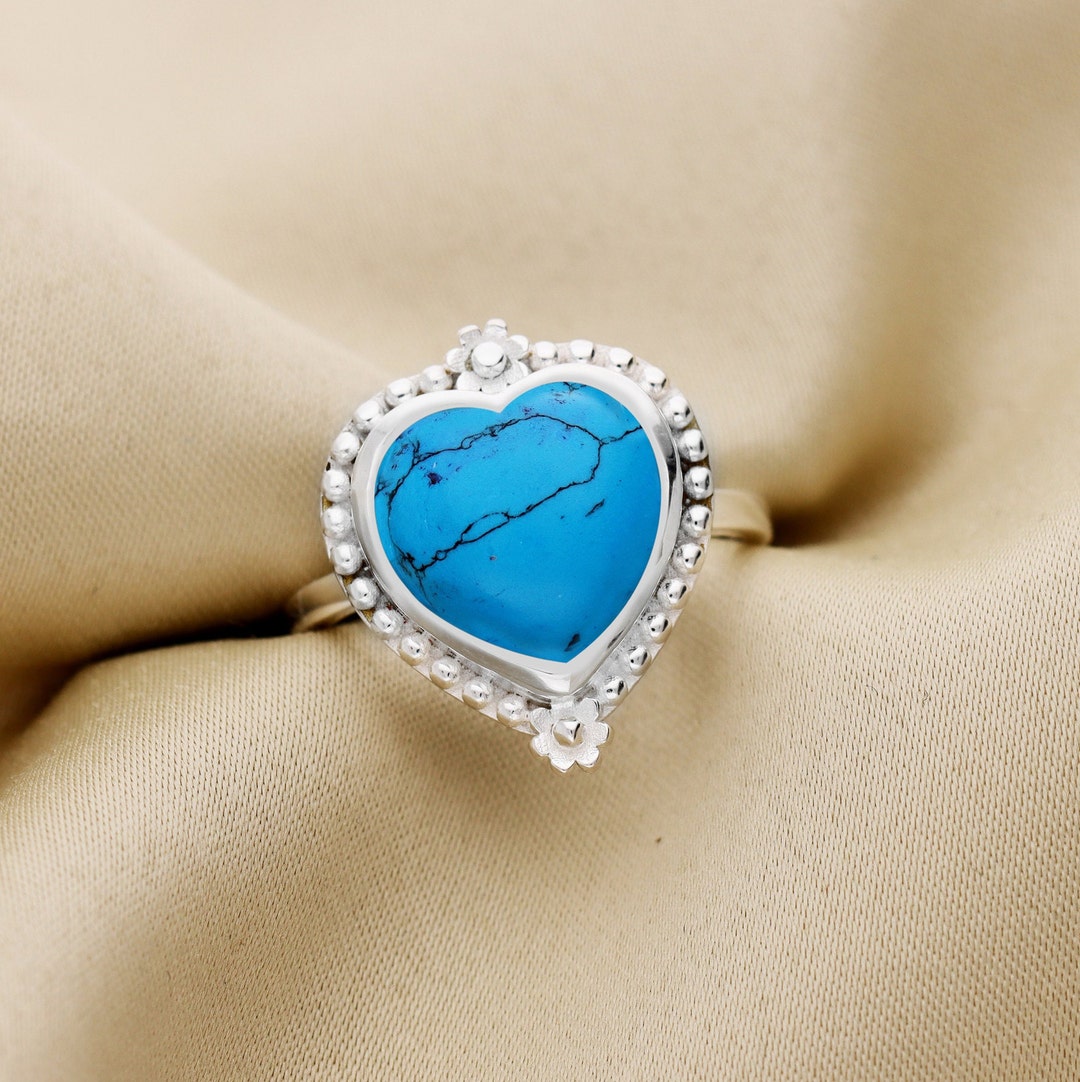 Turquoise Heart Ring, 925 Sterling Silver Jewelry, Handmade Gemstone ...