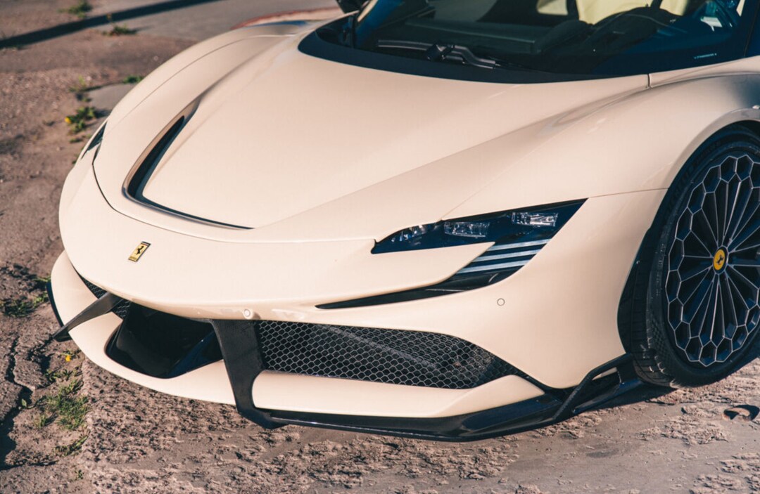 For Ferrari SF90 Front Bumper Carbon Lip Lateral Spoiler Side Spats ...
