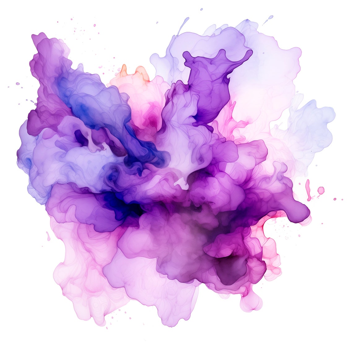 10 Pastel Watercolor Alcohol Ink Splash Clipart, Paint Splatter PNG ...