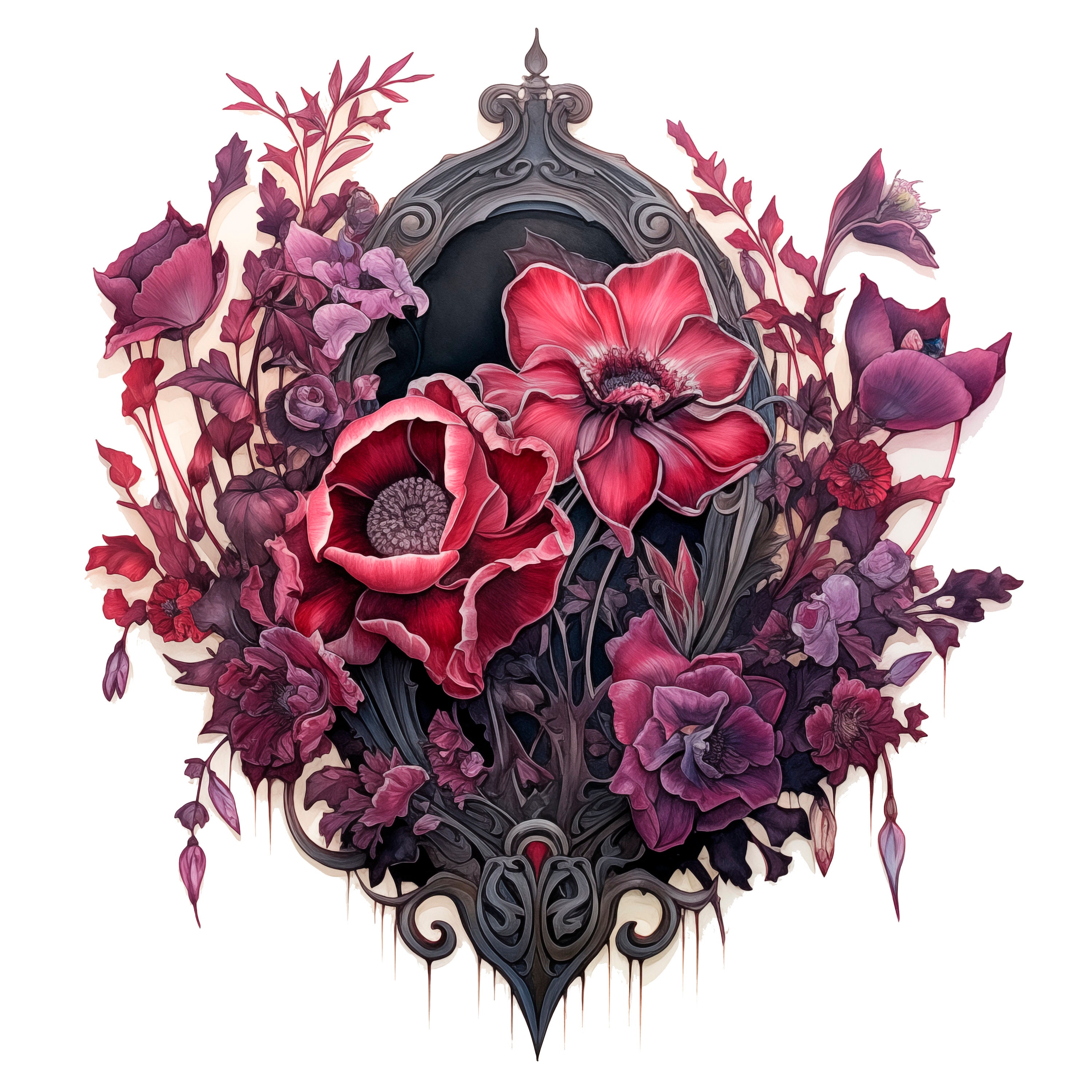 10 PNG Watercolor Gothic Floral Clipart, Magical Gothic Flowers Clip ...