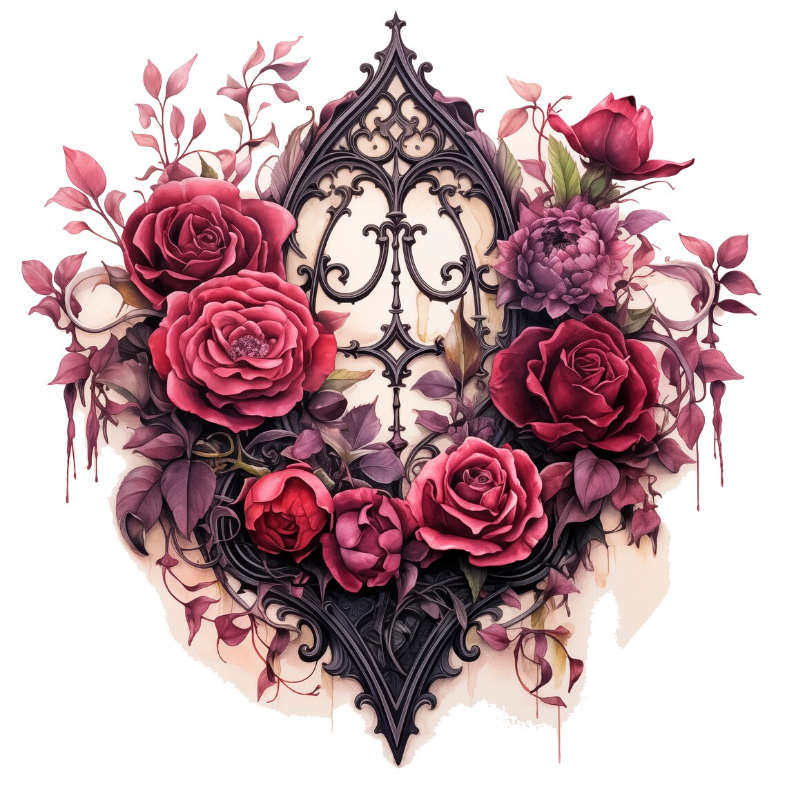 10 PNG Watercolor Gothic Floral Clipart, Magical Gothic Flowers Clip ...