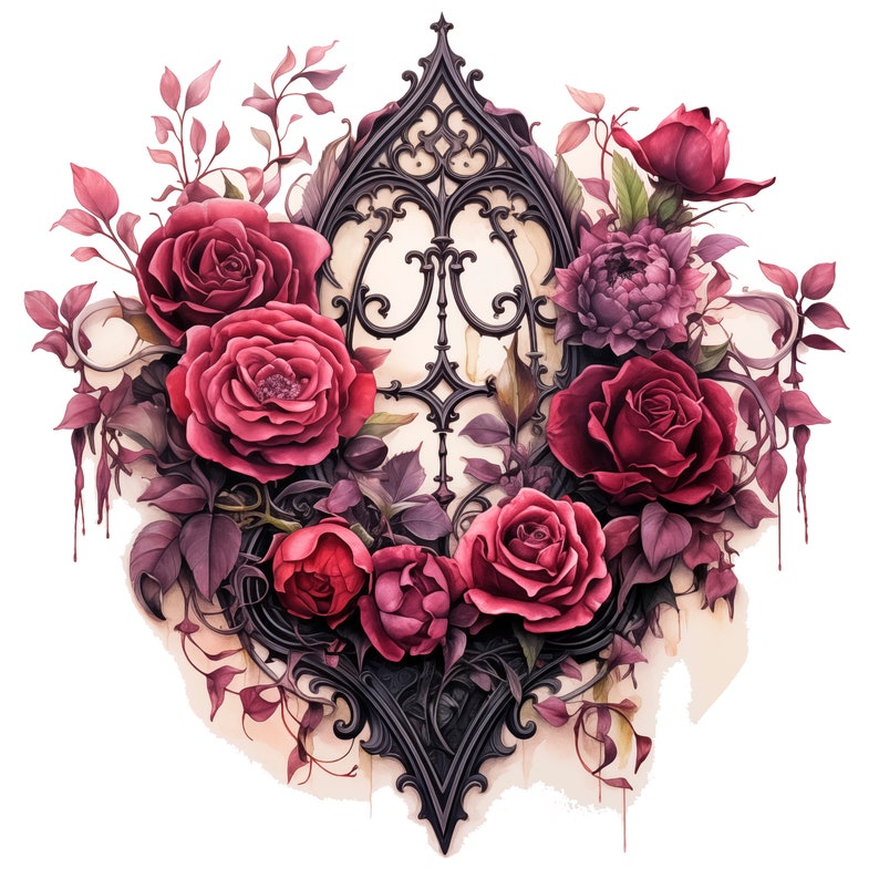 10 PNG Watercolor Gothic Floral Clipart, Magical Gothic Flowers Clip ...