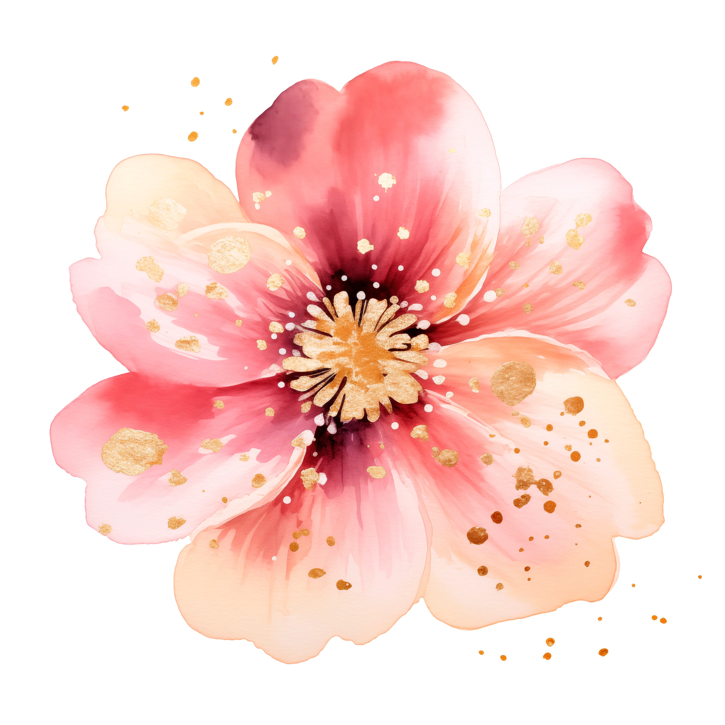 10 Abstract Flowers Clipart, Pink Gold Flower, Flowers Print, Printable ...