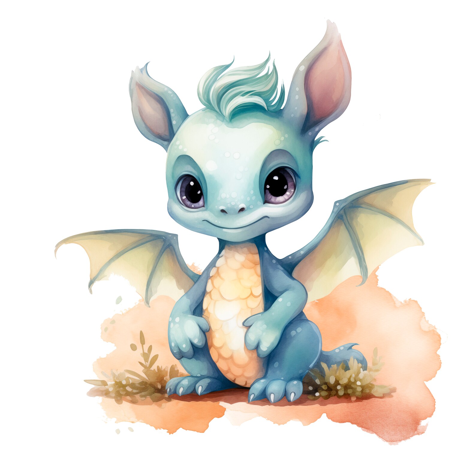 Dragons Watercolor Clipart, Cute Dragon PNG, Nursery Wall Art, Boys ...