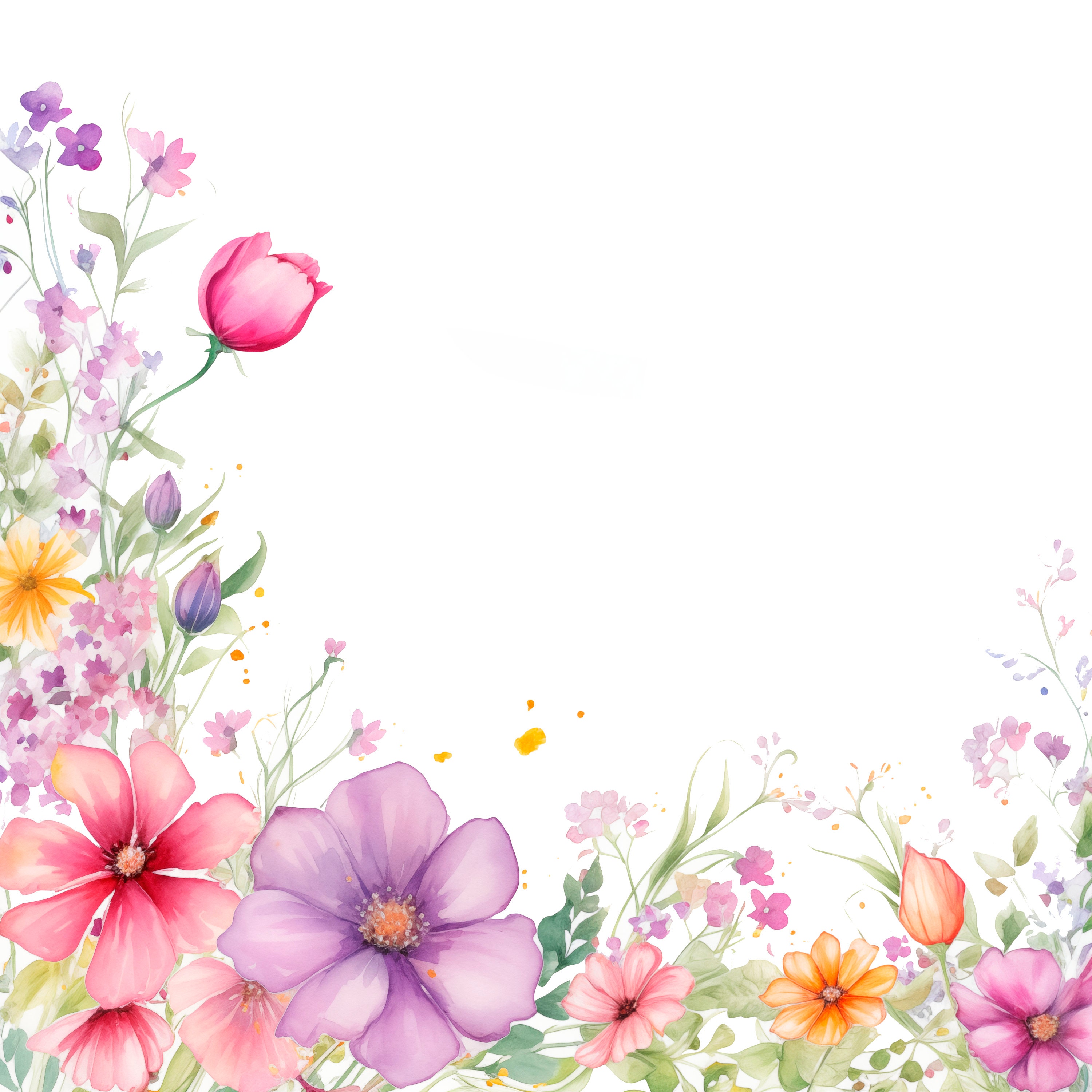 10 Spring Flower Border Clipart, Watercolor Vibrant Flowers PNG ...