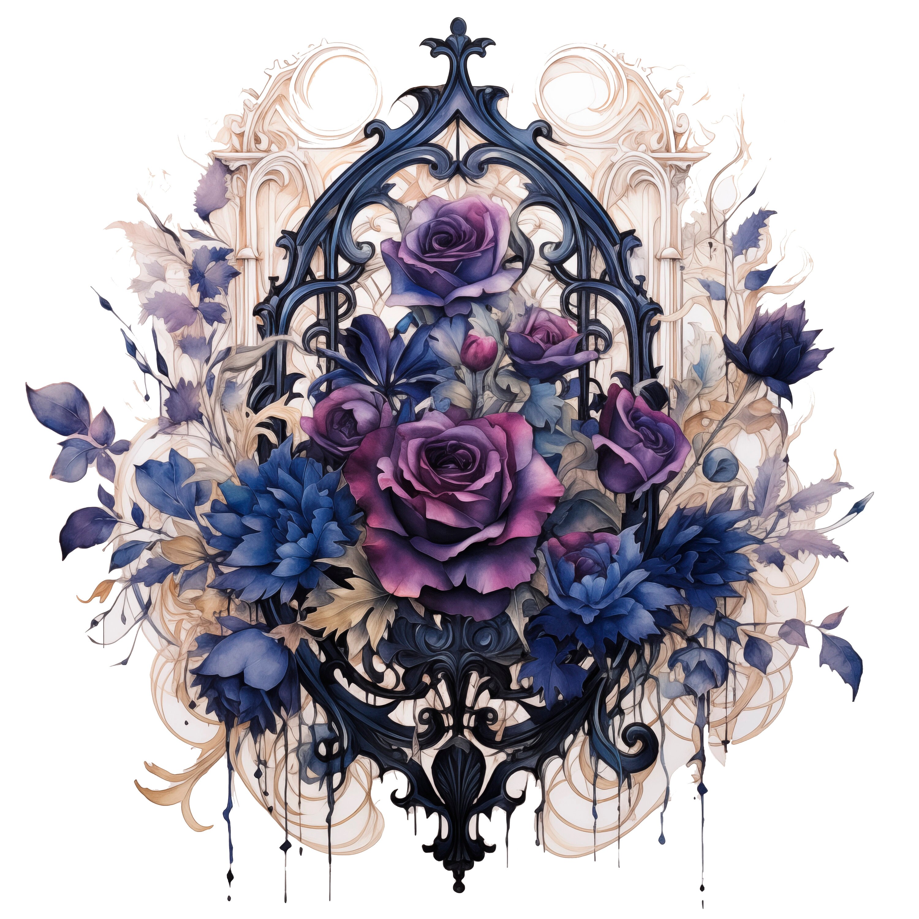 10 PNG Watercolor Gothic Floral Clipart, Magical Gothic Flowers Clip ...