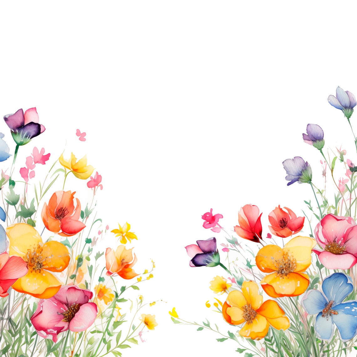 10 Spring Flower Border Clipart, Watercolor Vibrant Flowers PNG ...