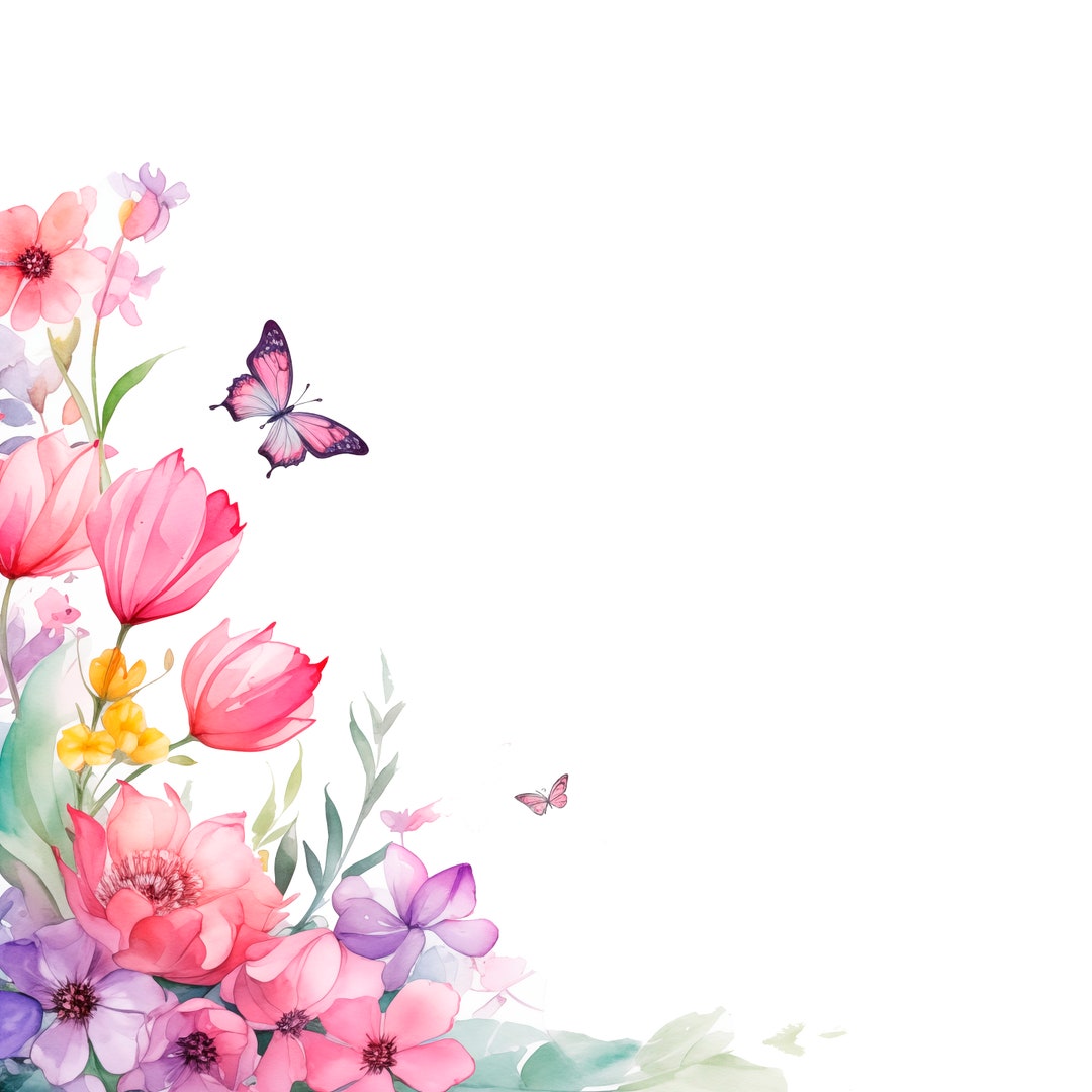 10 Spring Flower Border Clipart, Watercolor Vibrant Flowers PNG ...