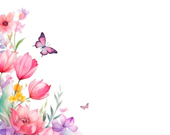 12 Spring Flower Border Clipart, Watercolor Vibrant Flowers PNG ...