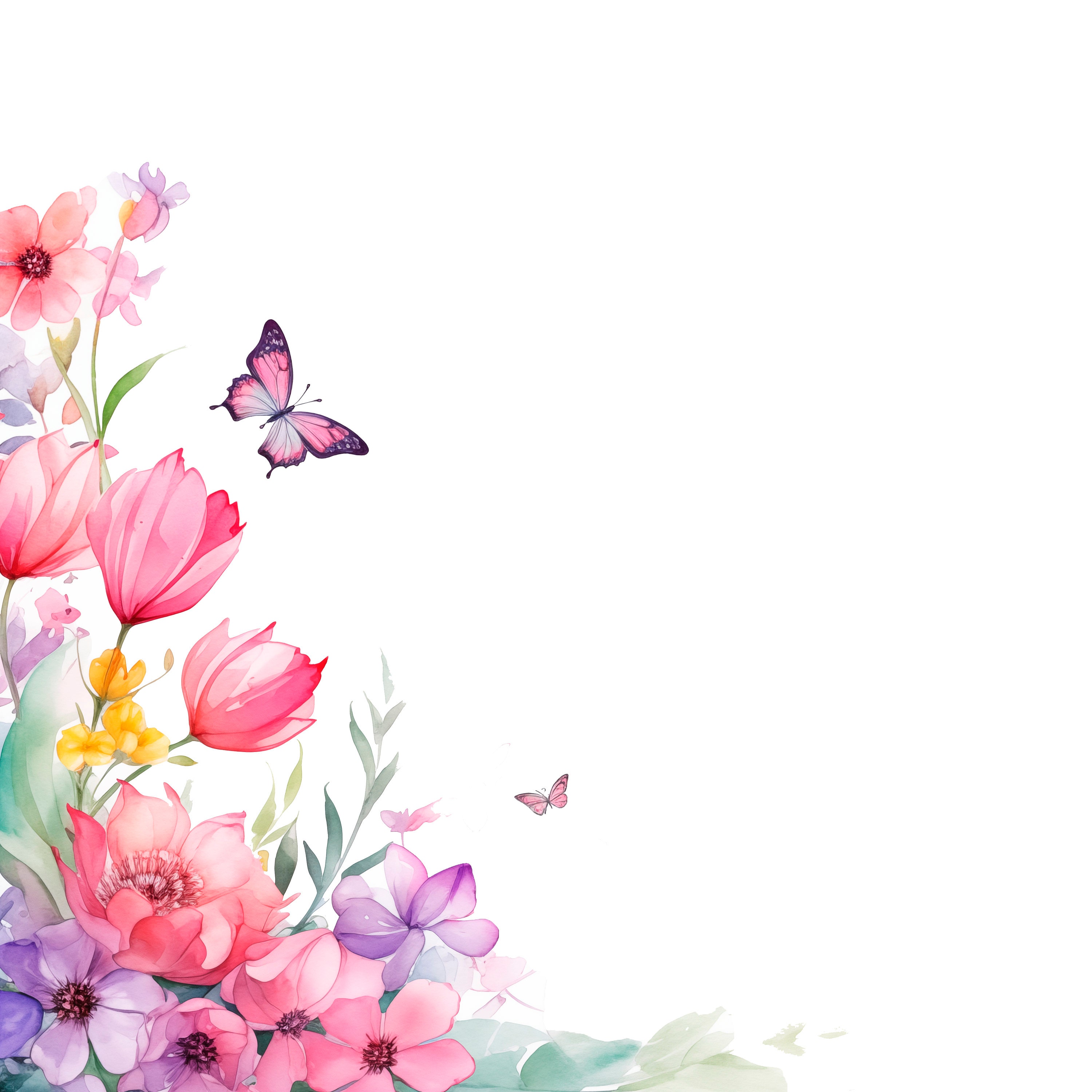 10 Spring Flower Border Clipart, Watercolor Vibrant Flowers PNG ...
