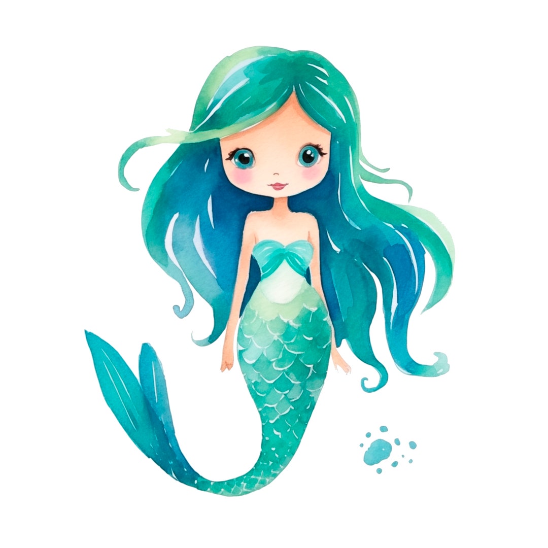 Mermaid Clipart Bundle, Watercolor Cute Mermaid Clipart Png, Sea Life, Instant Download Images ...