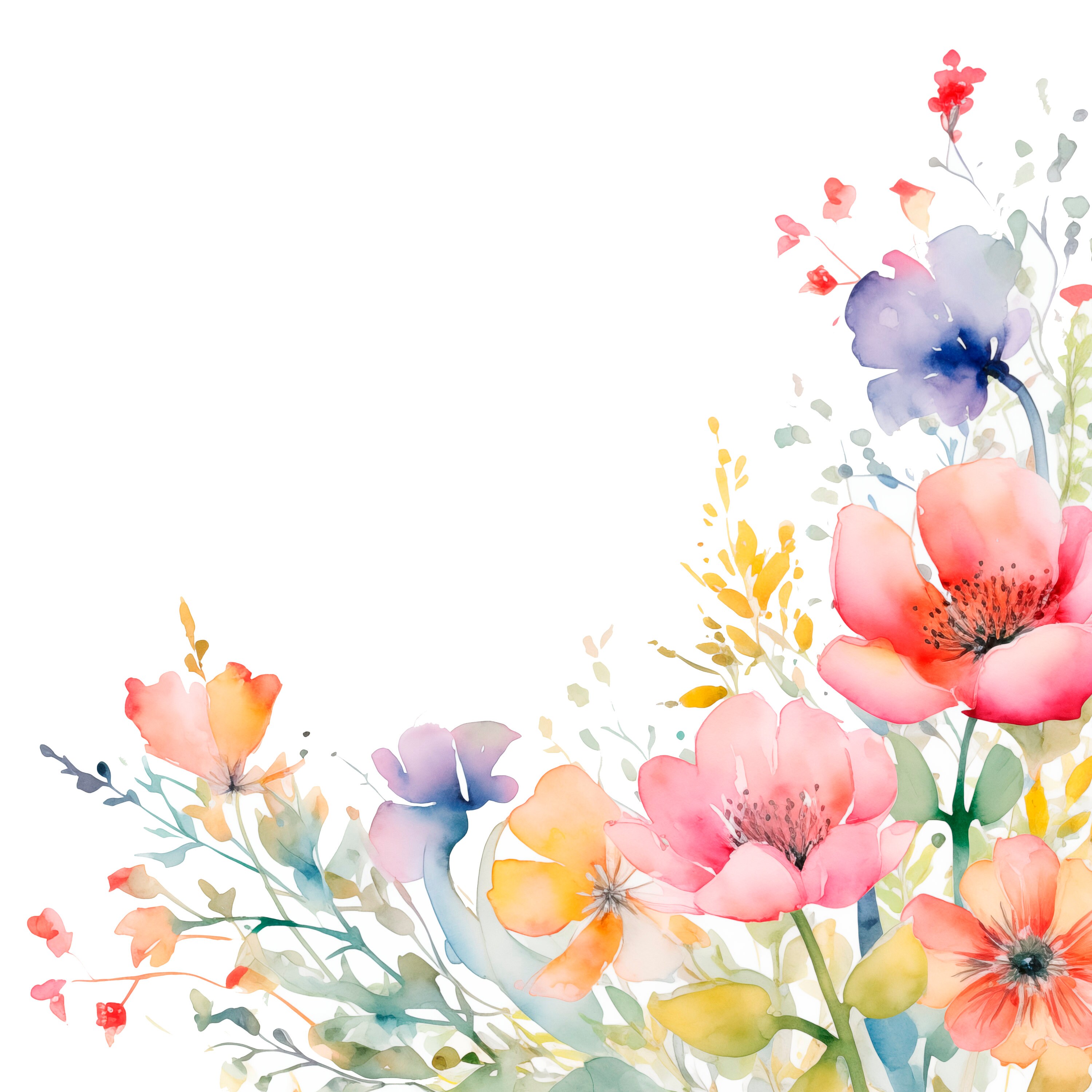 10 Spring Flower Border Clipart, Watercolor Vibrant Flowers PNG ...