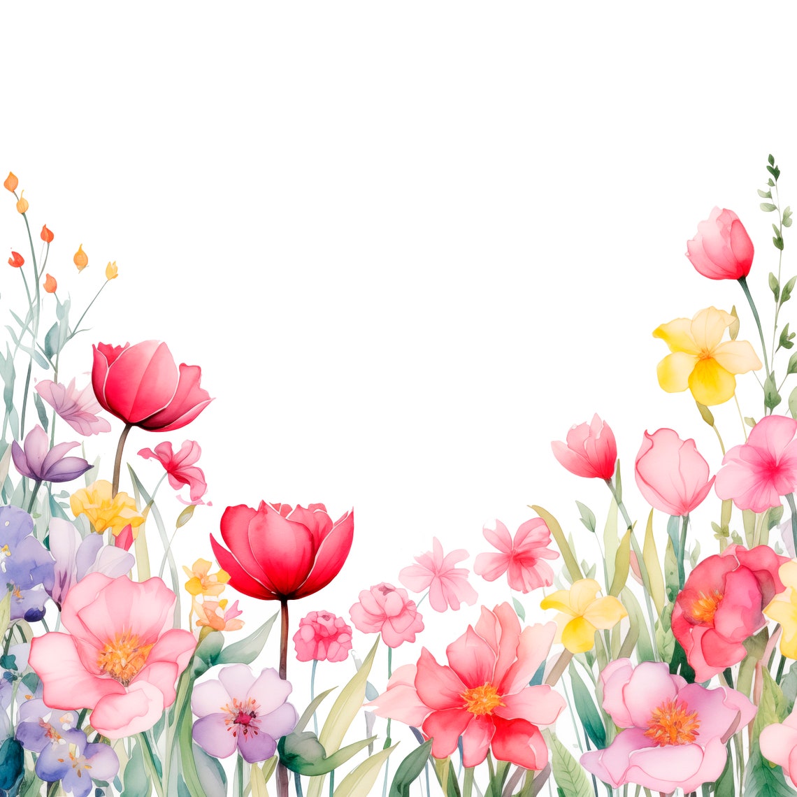 10 Spring Flower Border Clipart, Watercolor Vibrant Flowers PNG ...