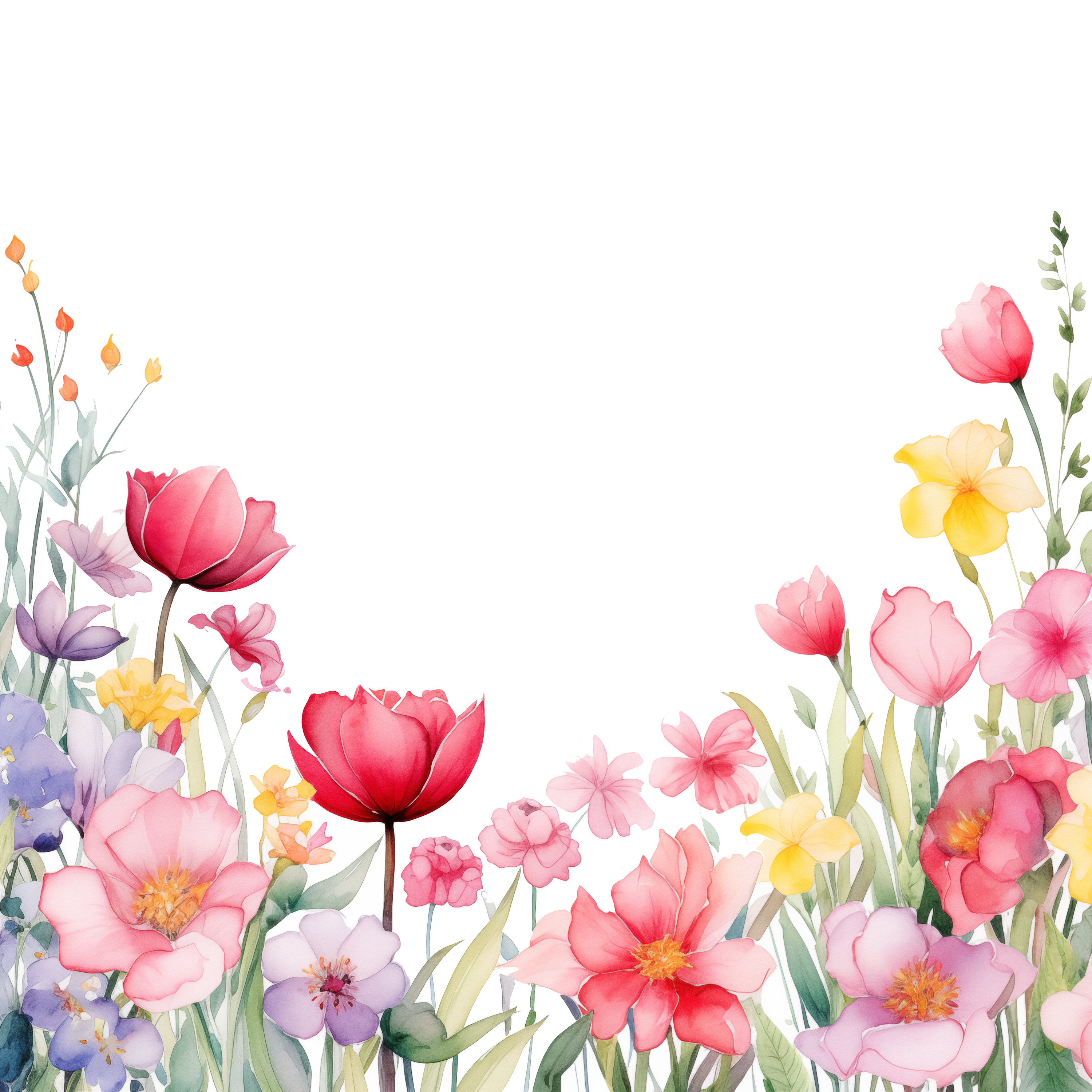 10 Spring Flower Border Clipart, Watercolor Vibrant Flowers PNG ...