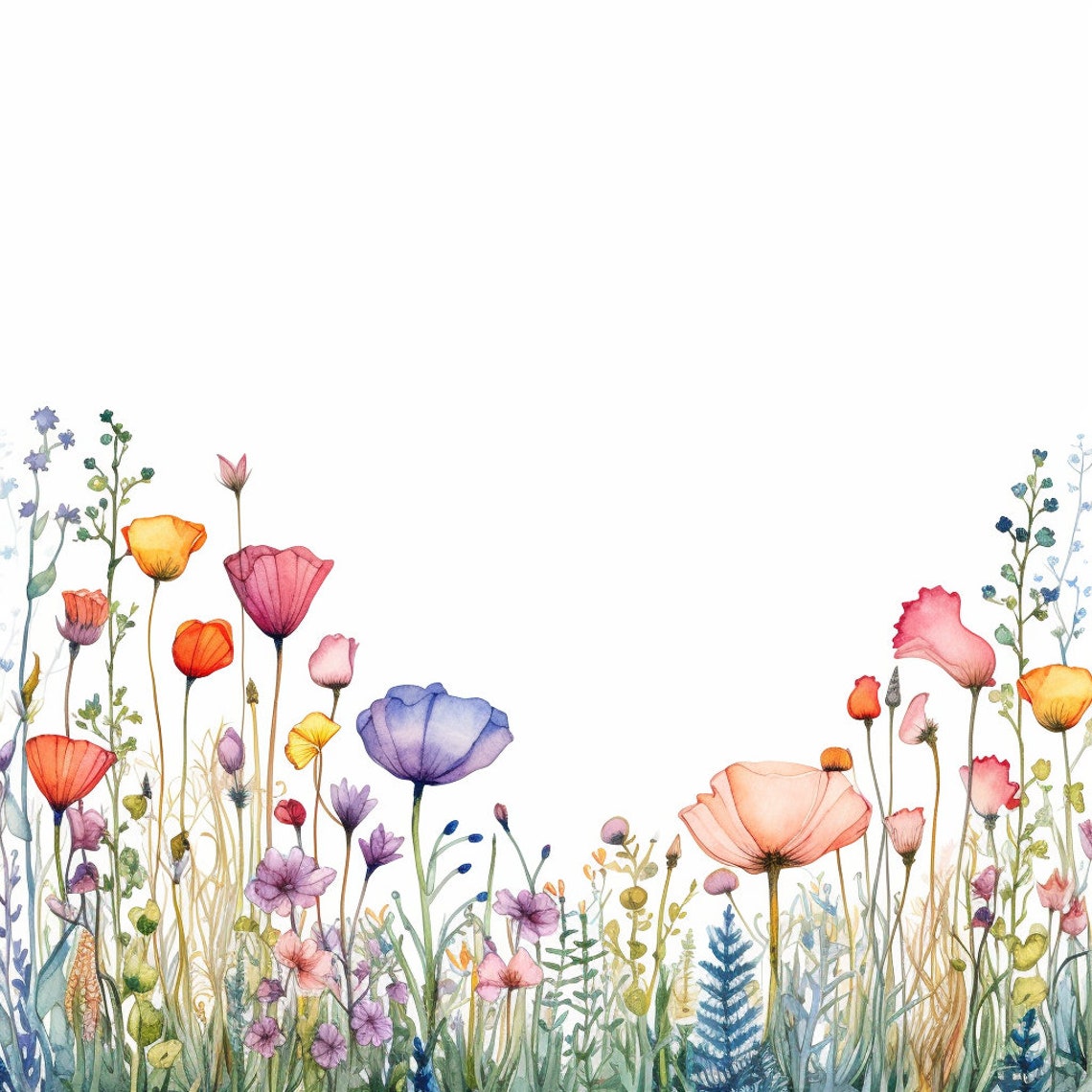 10 Watercolor Wildflower Border, Wedding Clipart, High Quality PNG ...