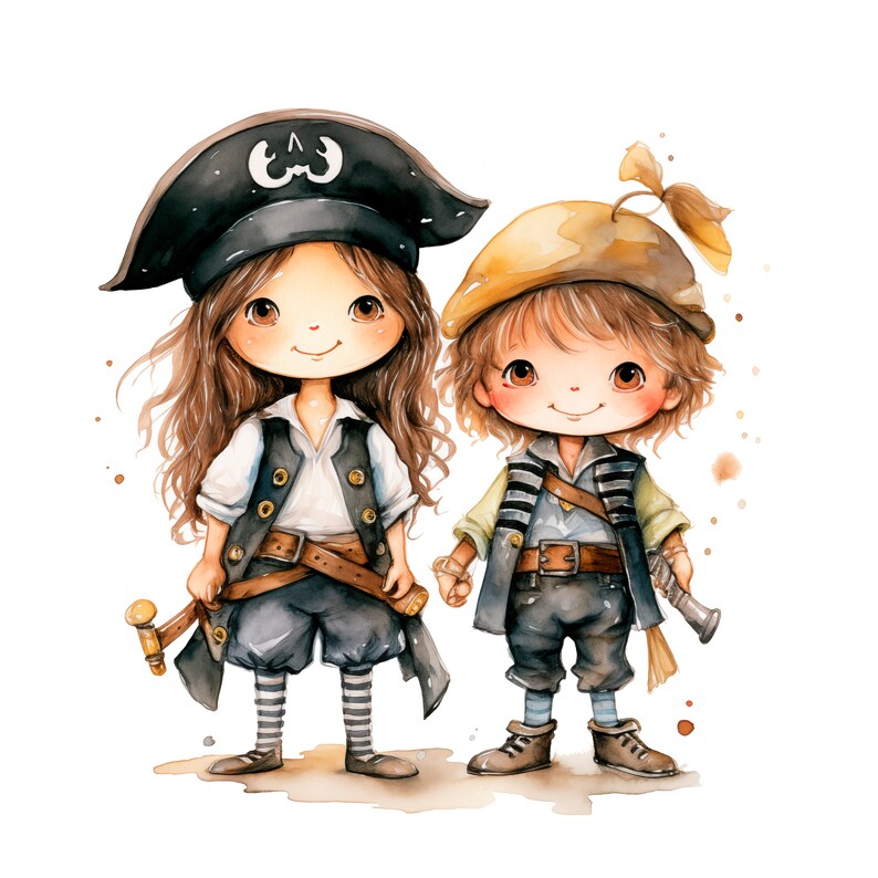Cute Pirates Clipart Bundle, Watercolor Clipart PNG, Children ...