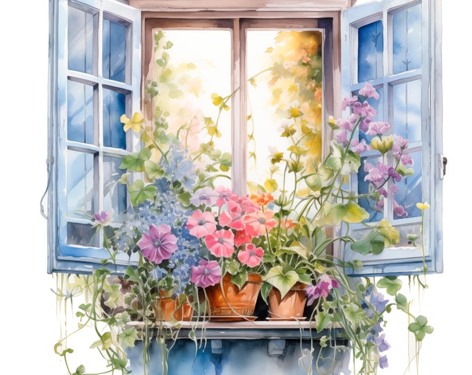 10 Floral Windows Clipart, Flower Windows, Floral Doors, Printable ...